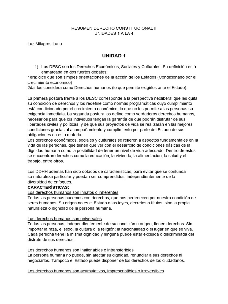 Consti II Resumen 1-4 | PDF | Derechos humanos | Relaciones internacionales