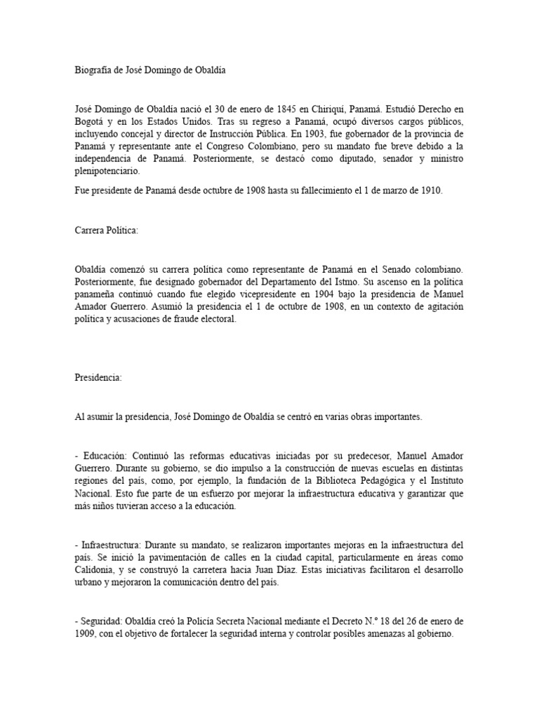 Biografía de José Domingo de Obaldía | PDF | Panamá | Gobierno