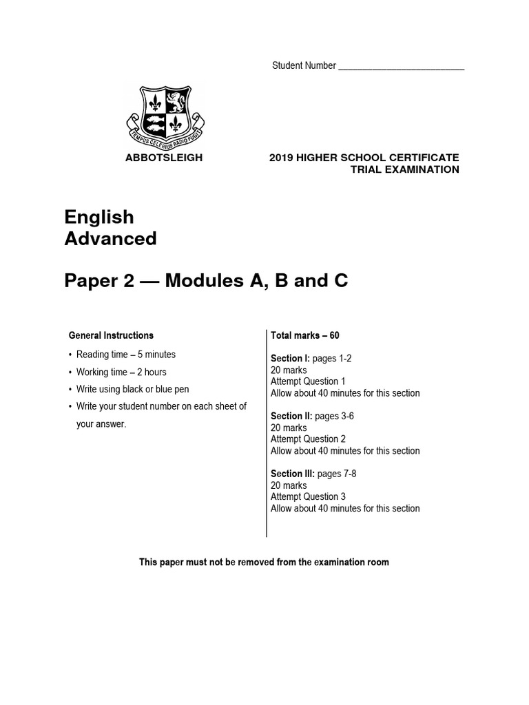 HSC English Advanced Exam 2019 | PDF | Poetry