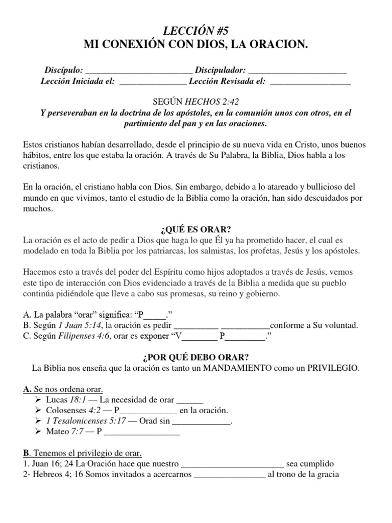 LECCION #5 Mi Conexion Con Dios, La Oracion | PDF | Oración | Evangelio ...