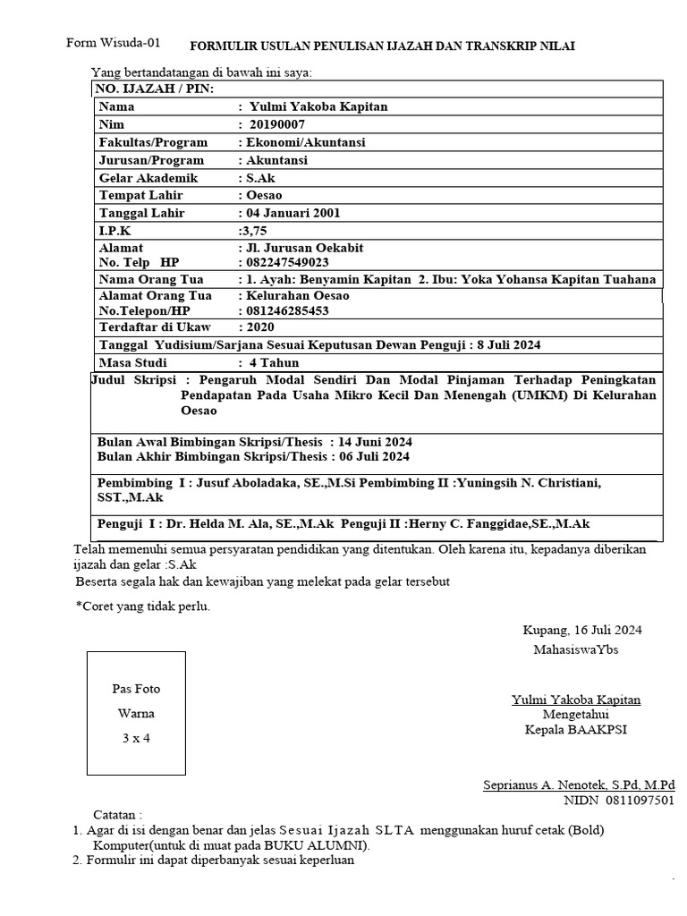 Form Wisuda Yulmi 2024 | PDF