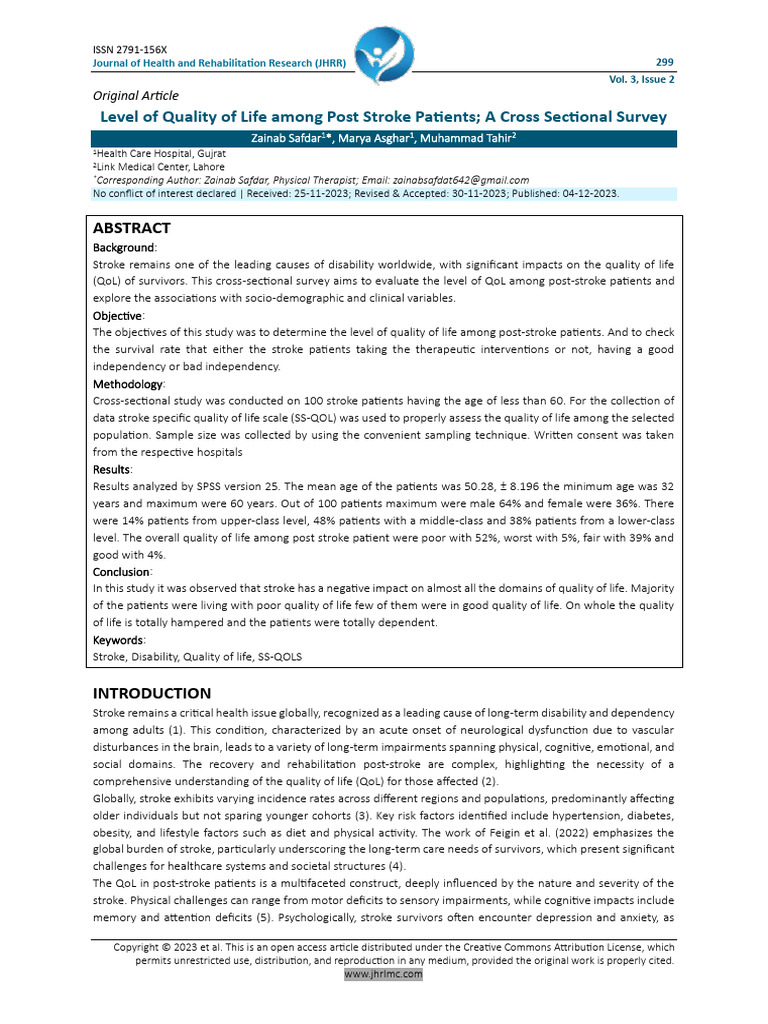 44 JHRR 3-2 129 Level of Quality of Life Among Post Stroke | PDF ...