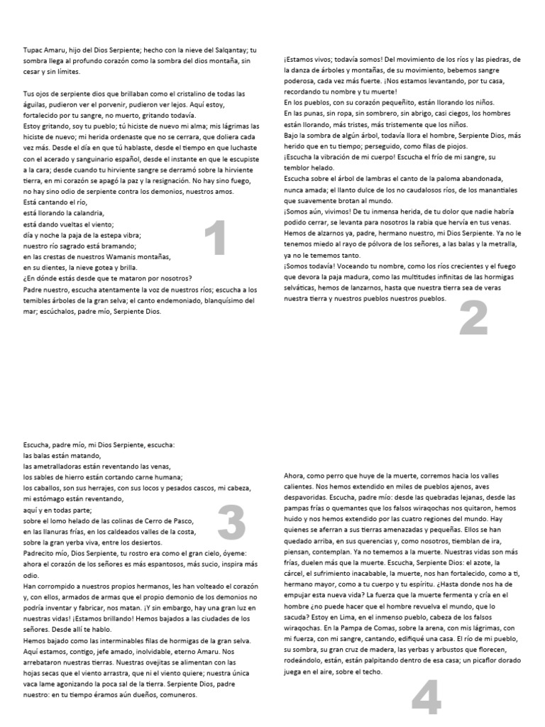 Poema "A Nuestro Padre Creador Tupac Amaru" | PDF | Amor