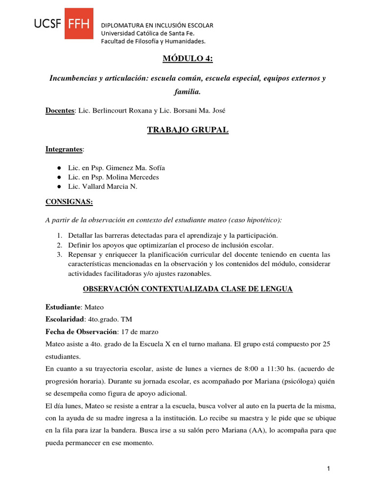 TP MODULO 4 - Gimenez - Molina.vallard | PDF | Inclusión (Educación) | Escuelas