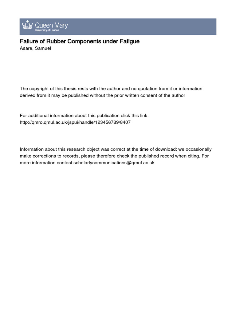 Failure of Rubber Components Under Fatigue | PDF | Fatigue (Material ...