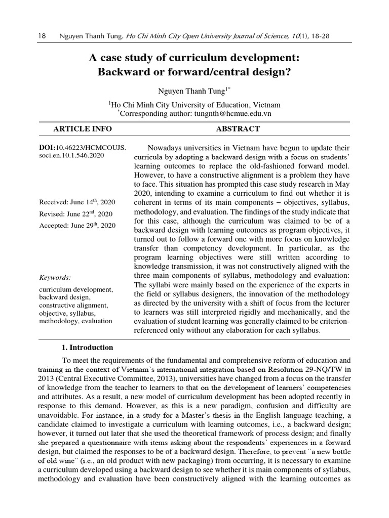 REF1 - A Case Study of Curriculum Development - Backward or Forward ...