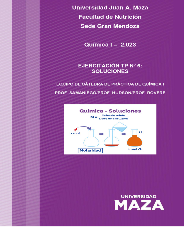 Química I - 2023 Sgm-Se-Svu - TP #6 Soluciones | PDF | Concentración | Solubilidad