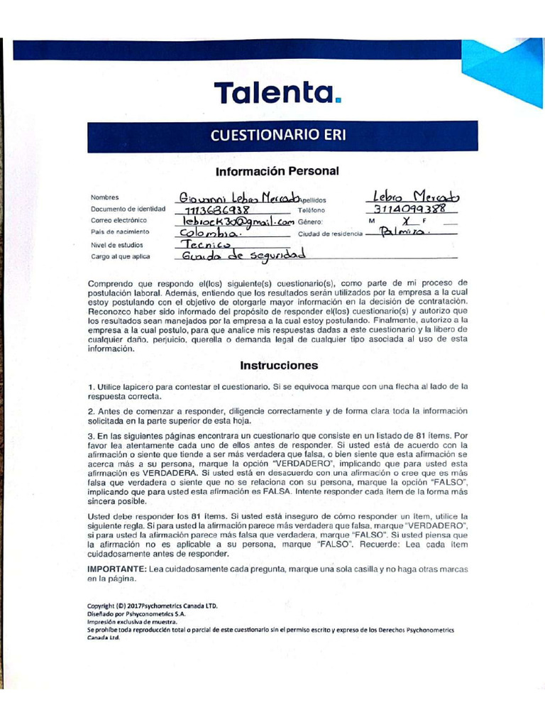 Cuestionario Eri | PDF