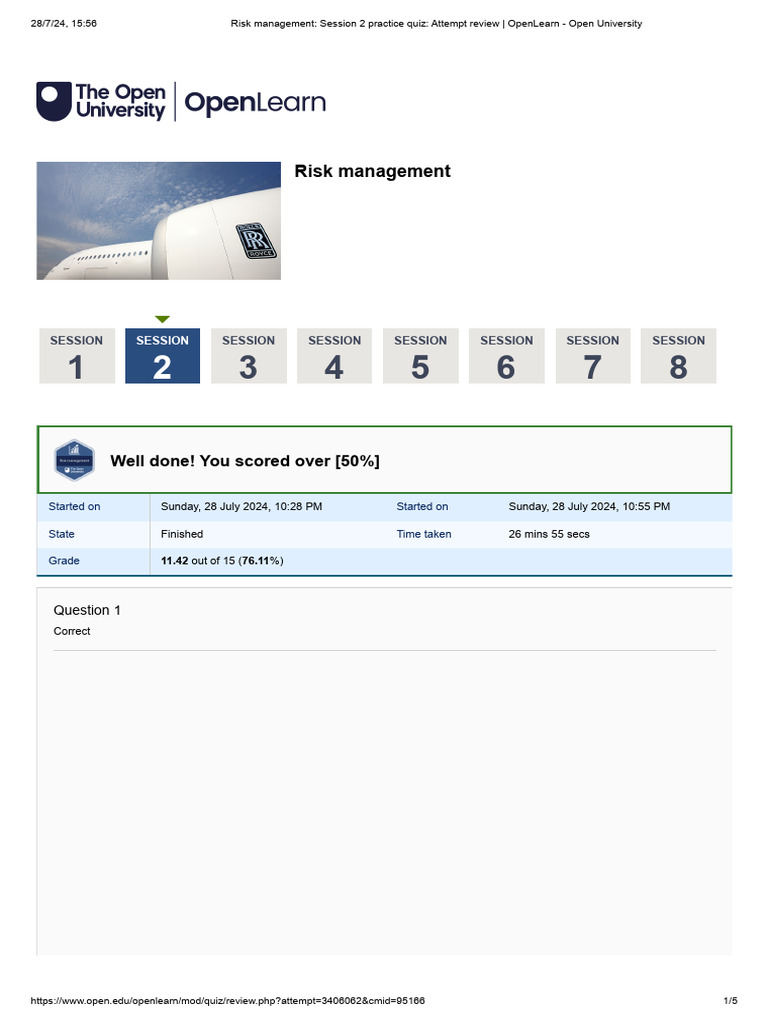 Risk Management - Session 2 Practice Quiz - Attempt Review - OpenLearn ...
