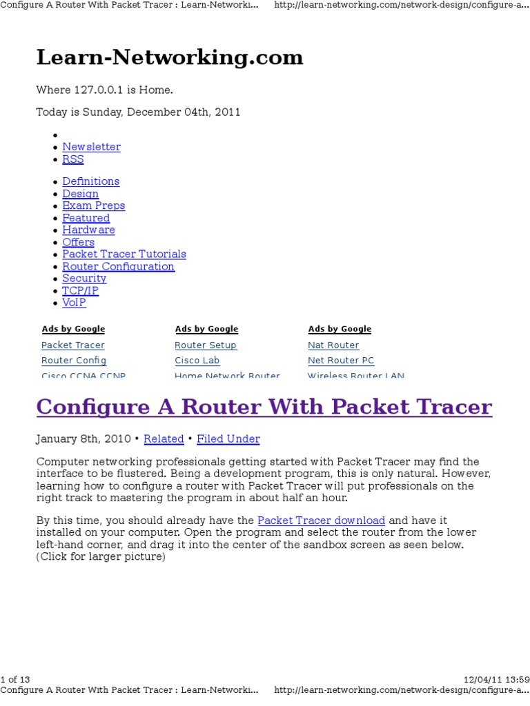 Packet Tracer | PDF | Router (Computing) | Ip Address
