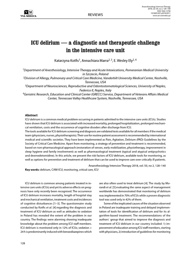 ICU Delirium - A Diagnostic and Therapeutic Challenge in The Intensive ...