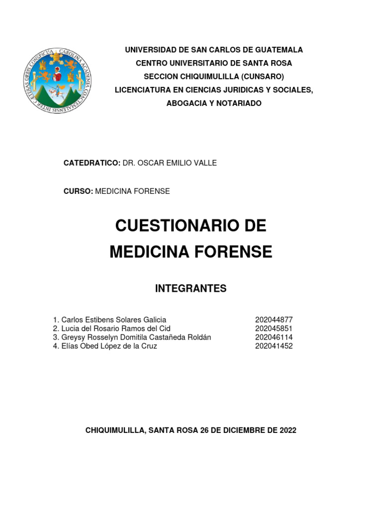 Cuestionario de Medicina Forense 2022 | PDF | Accidente de tráfico | Escopeta