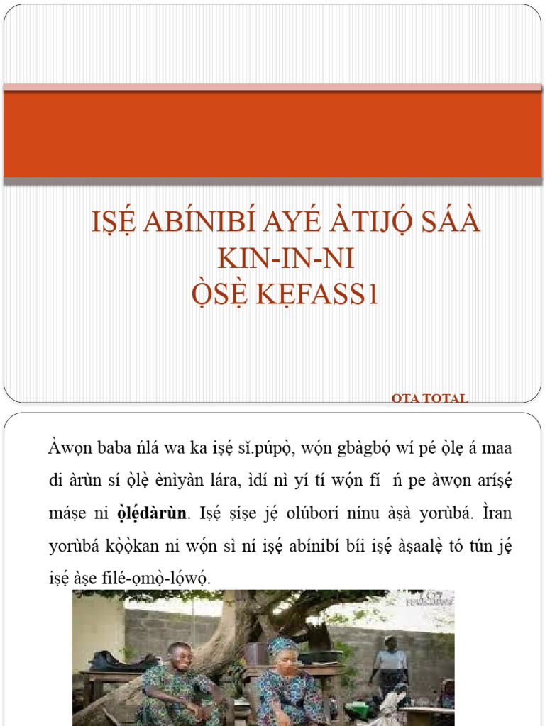 Ise Abinibi Aye Atijo Baba Yoruba | PDF
