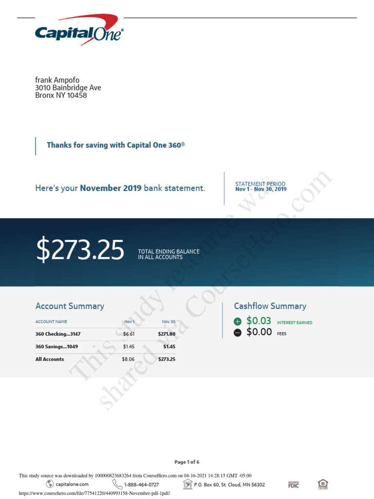 Capitalone Statement - November - PDF - 1 - PDF | PDF | Debit Card | Credit Card