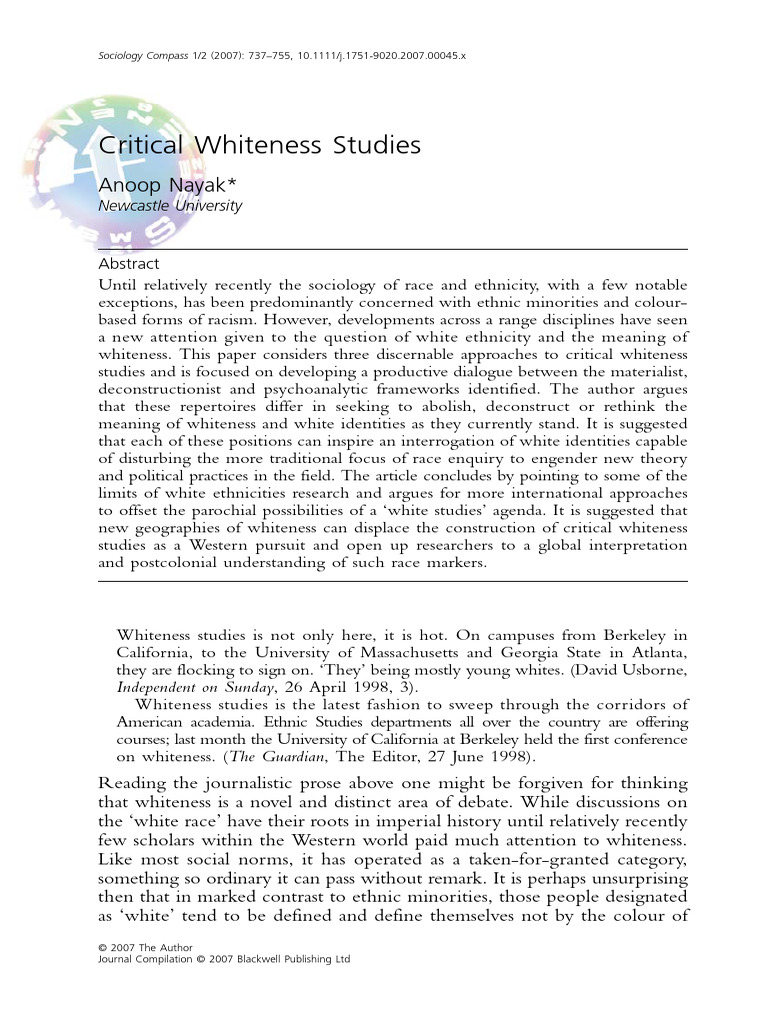 Critical Whiteness Studies | PDF | Whiteness Studies | Race (Human ...