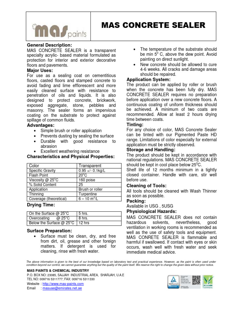 CONCRETE-SEALER-DATASHEET | PDF | Concrete | Building Engineering