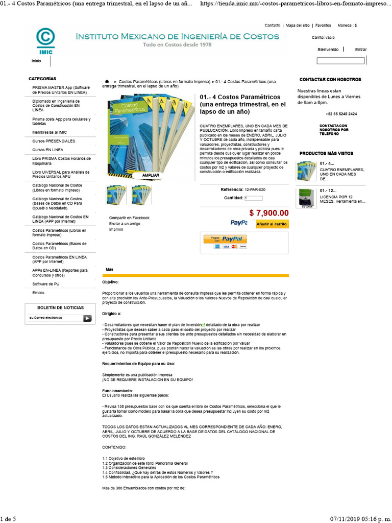 Costos Parametricos IMIC | PDF | Presupuesto | Internet