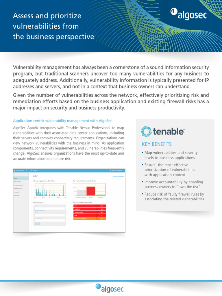 Algosec For Tenable Vulnerability Assessment Pdf Vulnerability Computing Computer Network