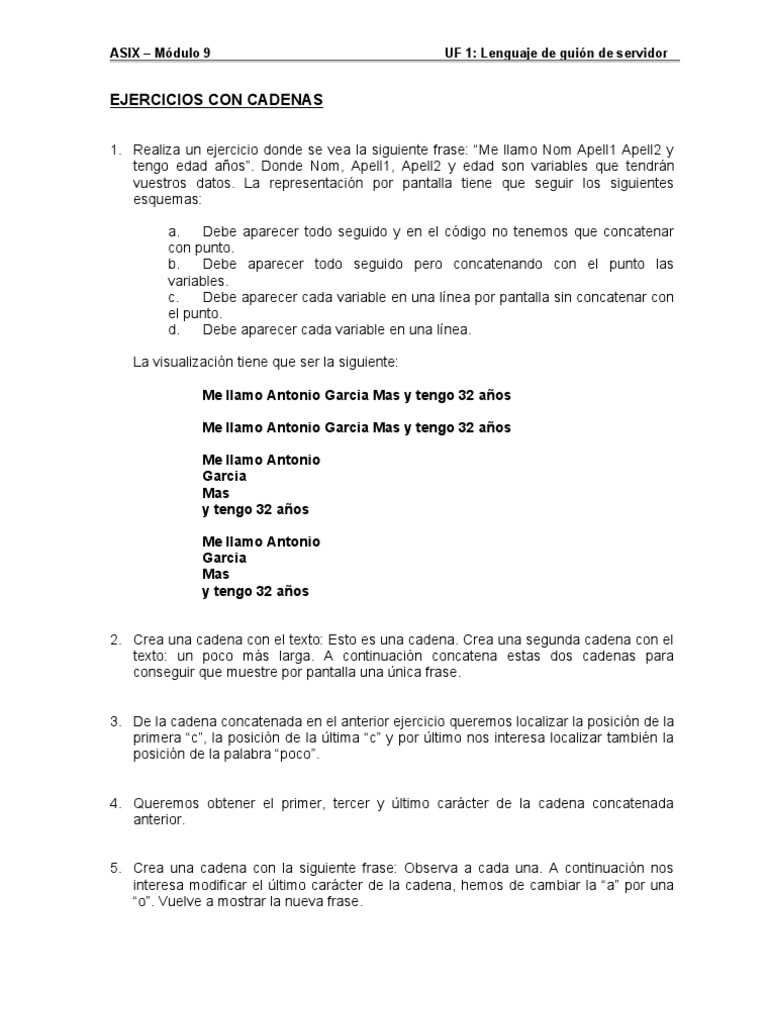 PHP - Ejercicios de Cadenas | PDF | Servidor web | Internet y web