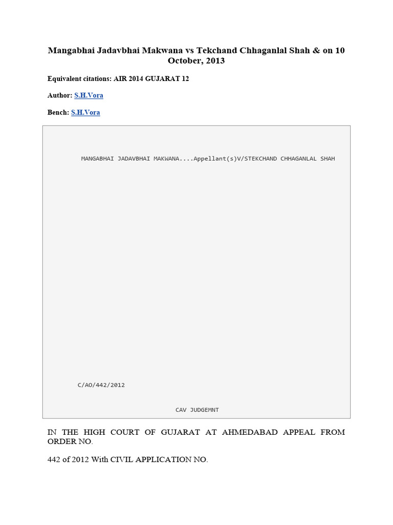 Banakhat Cancellation - Mangabhai Jadavbhai Makwana Vs Tekchand ...