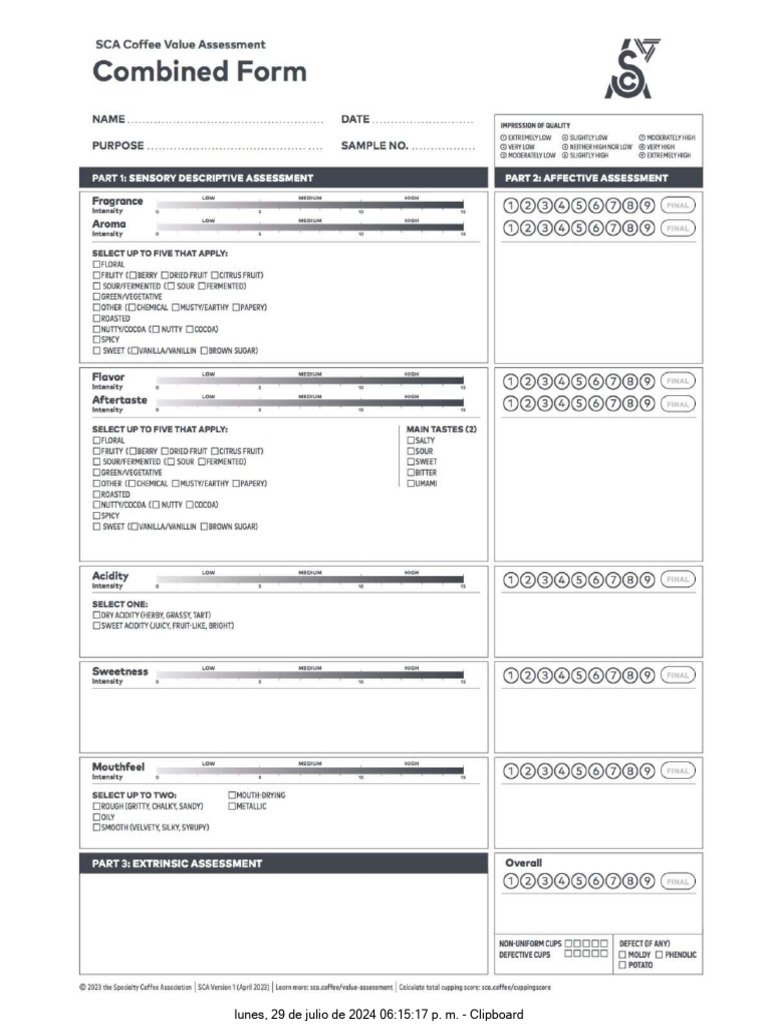 Formulario SCA 03 | PDF | Taste | Senses