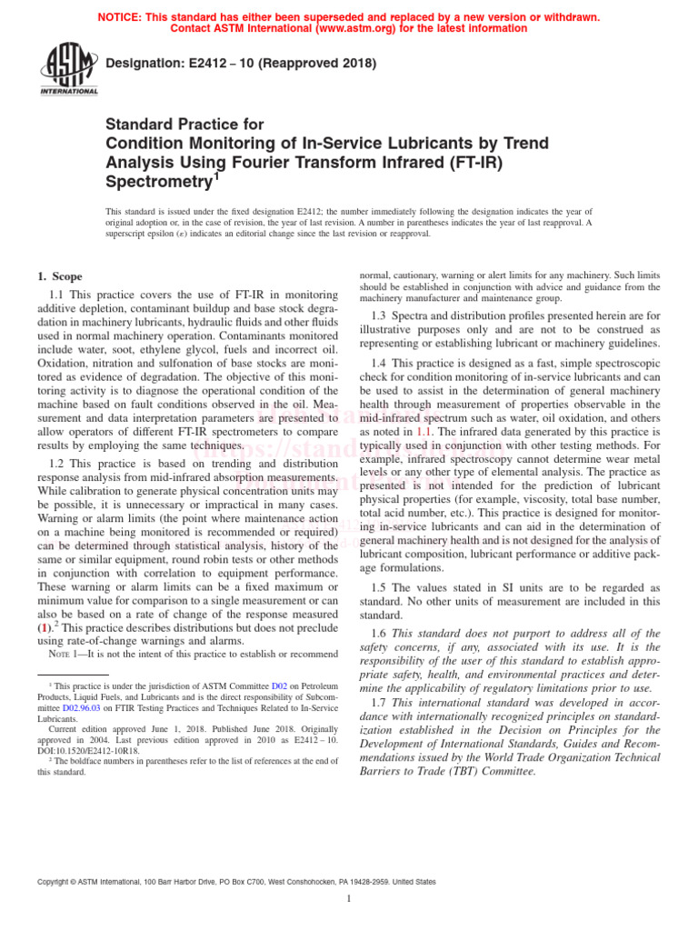 ASTM-E2412!10!2018 - Condition Monitoring of In-Service Lubricants | PDF | Spectroscopy ...
