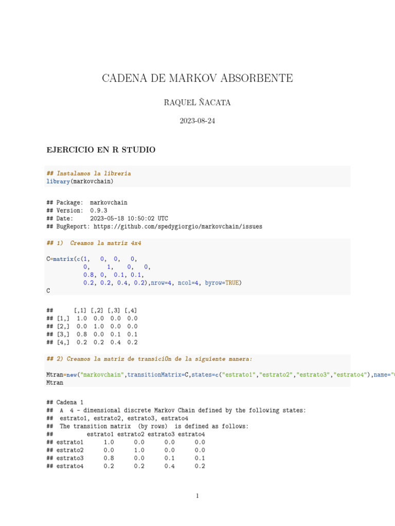 Cadena de Markov Absorbente | PDF | Markov Chain | Algebra
