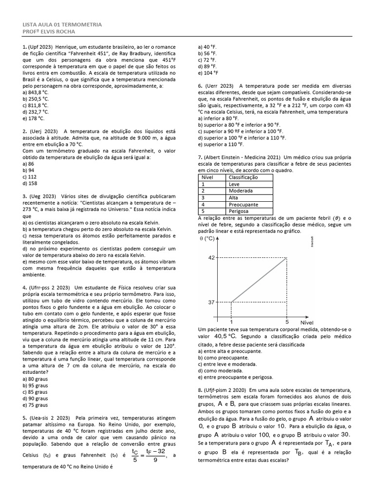 Termologia - Lista | PDF | Temperatura | Fahrenheit