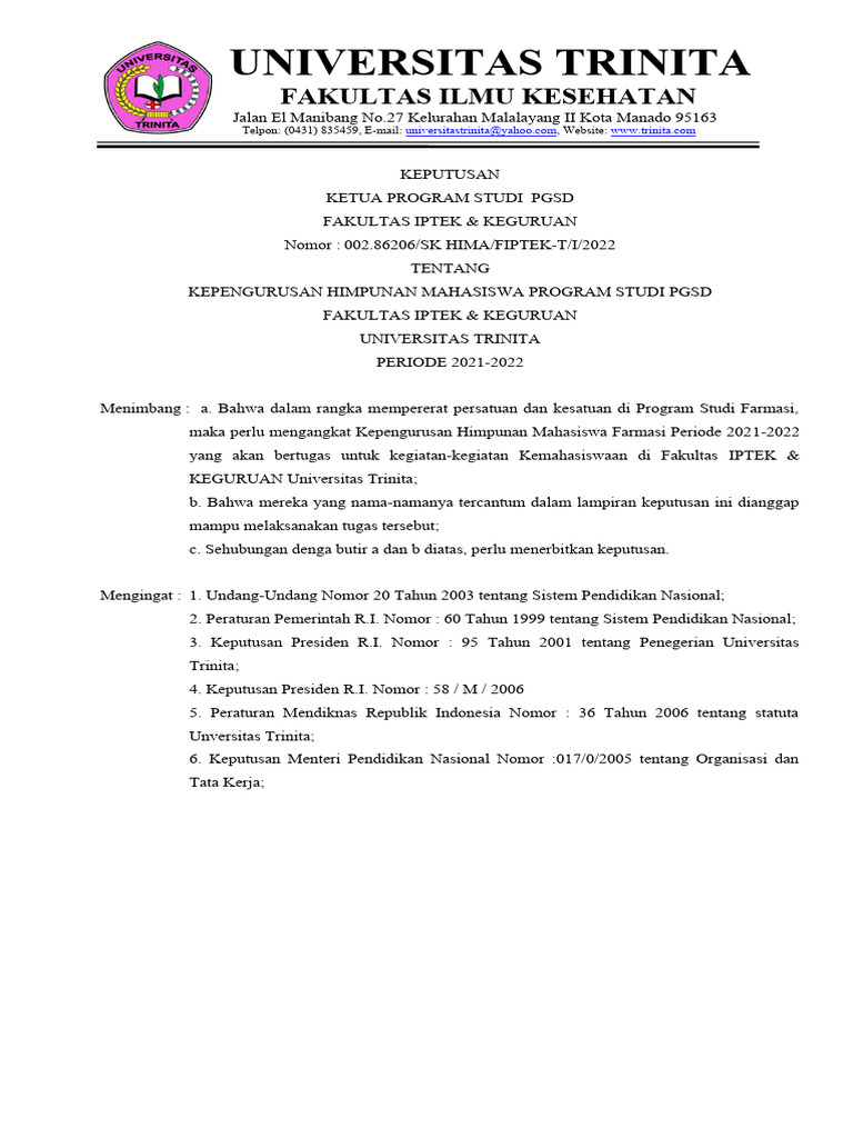 SK Pelantikan Hima 2021-2022 | PDF