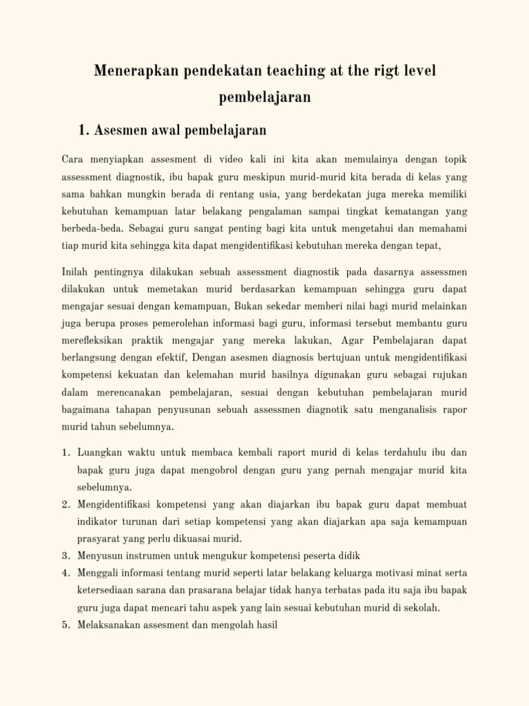 Menerapkan Pendekatan Teaching at The Rigt Level Pembelajaran | PDF | Karier & Perkembangan