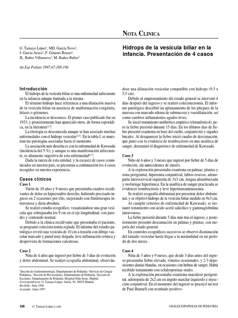 Hidrops de La Vesícula Biliar en La Infancia. Presentación de 4 Casos ...