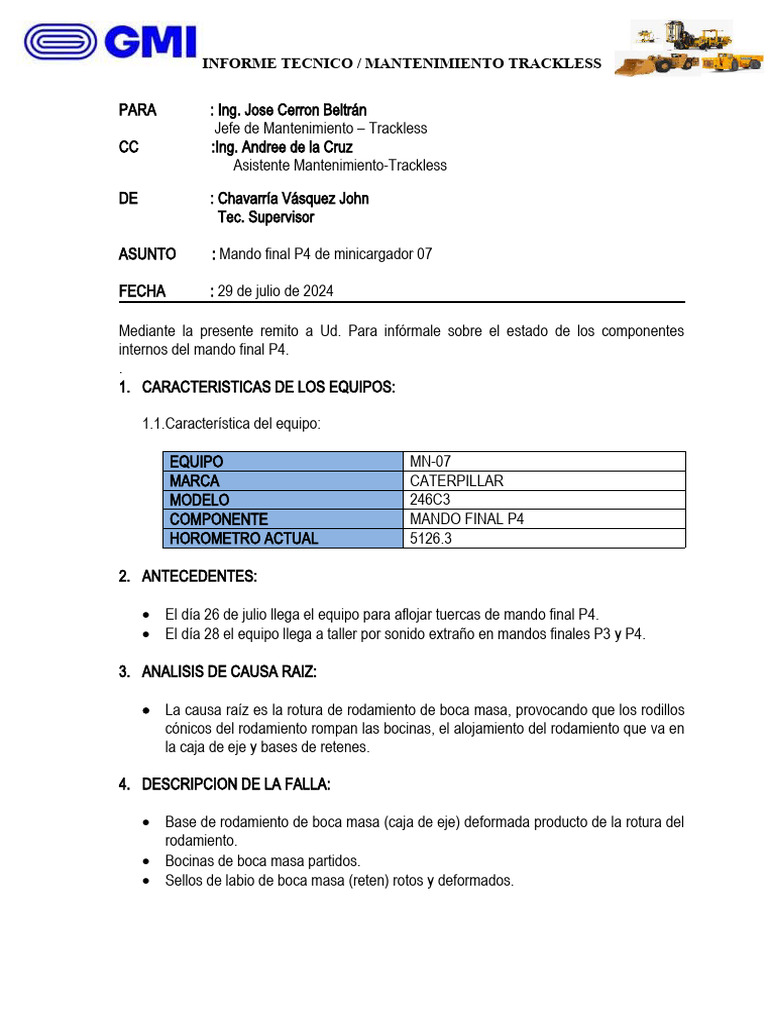 Informe Mando Final P4 Mini-07 | PDF | Ingeniería mecánica