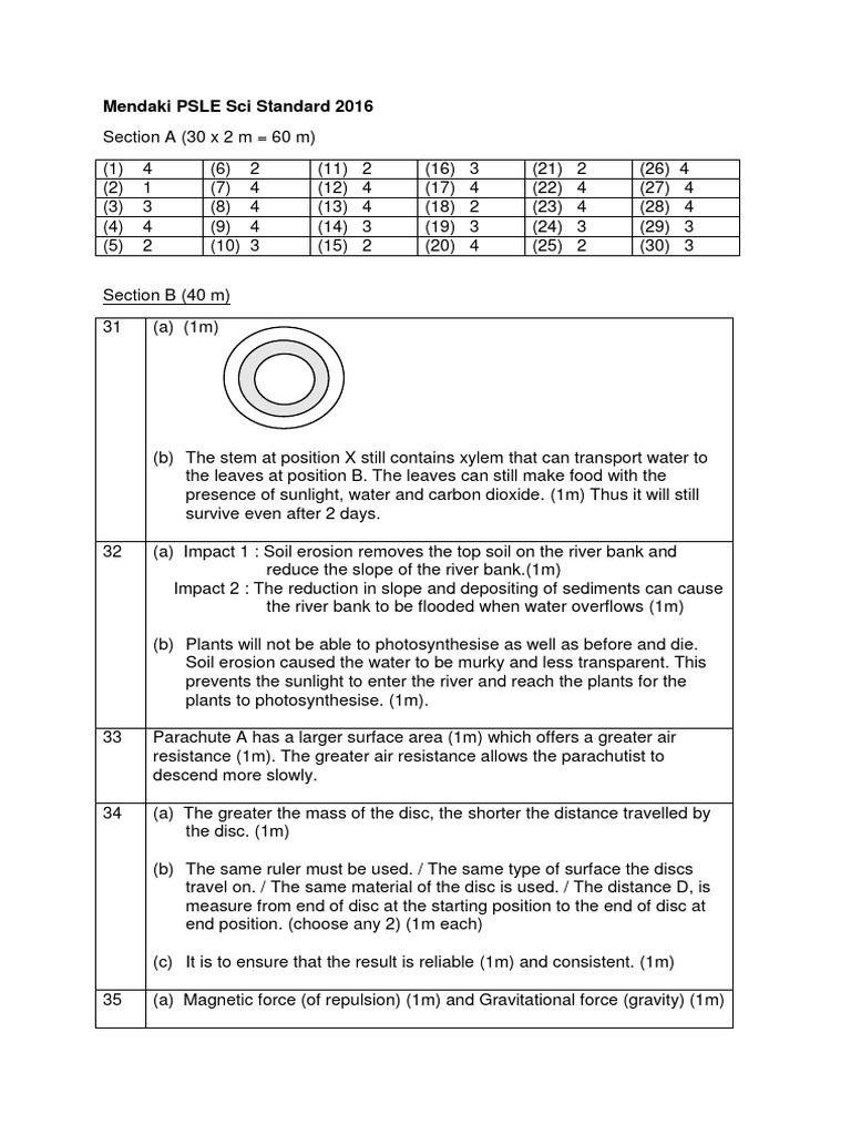 2016 PSLE-Science-S-Paper Answerkey Final | PDF | Trees | Force