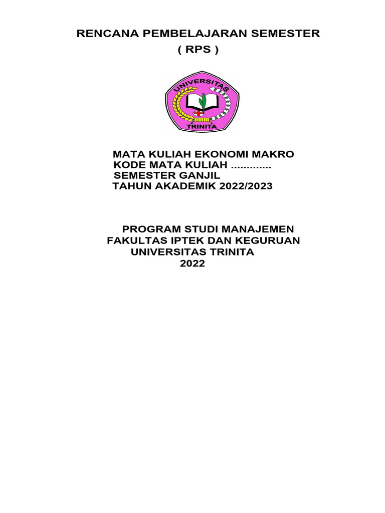 RPS MK EKONOMI MAKRO Menyesuaikan LPM - 2022 | PDF