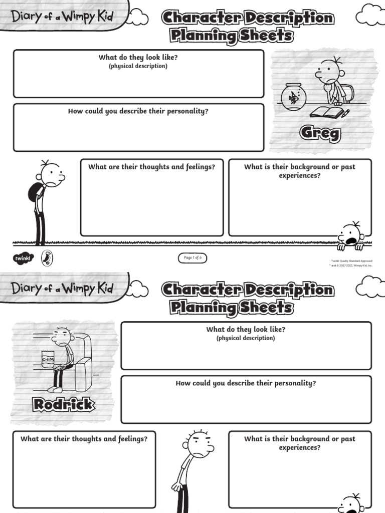 Character Description Planning Sheets | PDF | Fictional Diaries