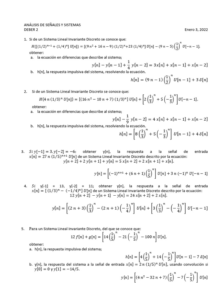 Deber 2 | PDF | Relación de recurrencia | Álgebra