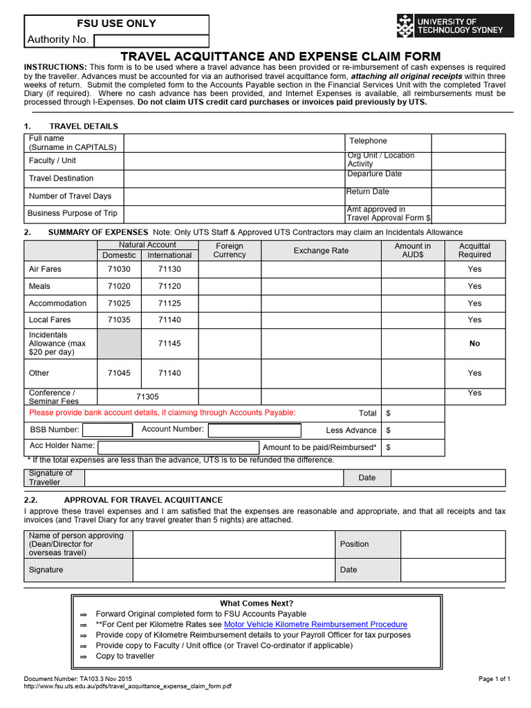 Travel Acquittance Expense Claim Form | PDF | Accounts Payable | Credit ...
