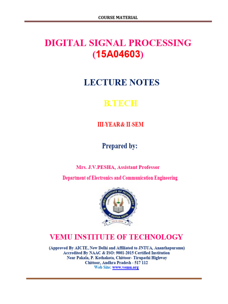 Digital Signal Processing : Lecture Notes | PDF | Discrete Fourier ...