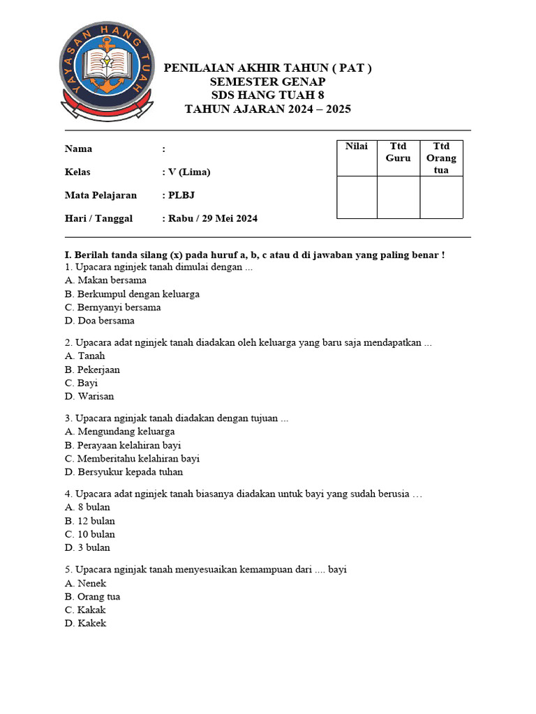 Soal Pat PLBJ SMT Genap | PDF