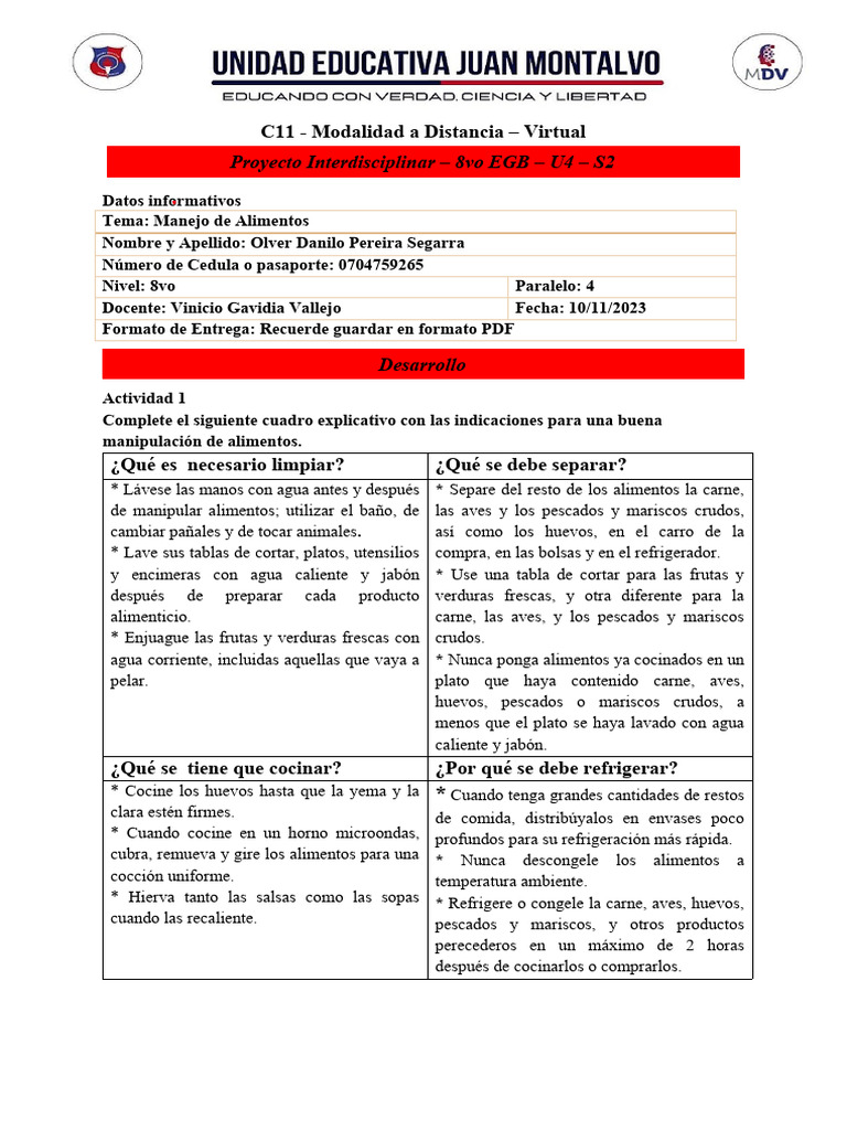 U4 A2 Pereira Olver PI | PDF | Alimentos | Carne