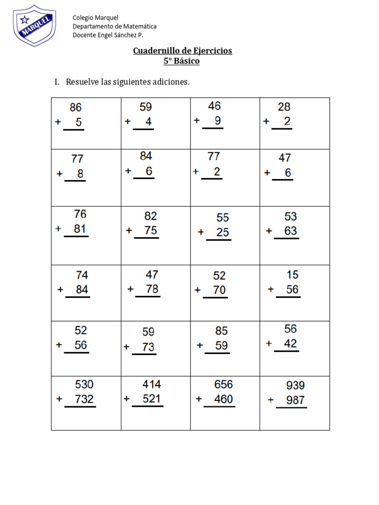 Cuadernillo Operatoria Básica | PDF | Sustracción | Matemáticas