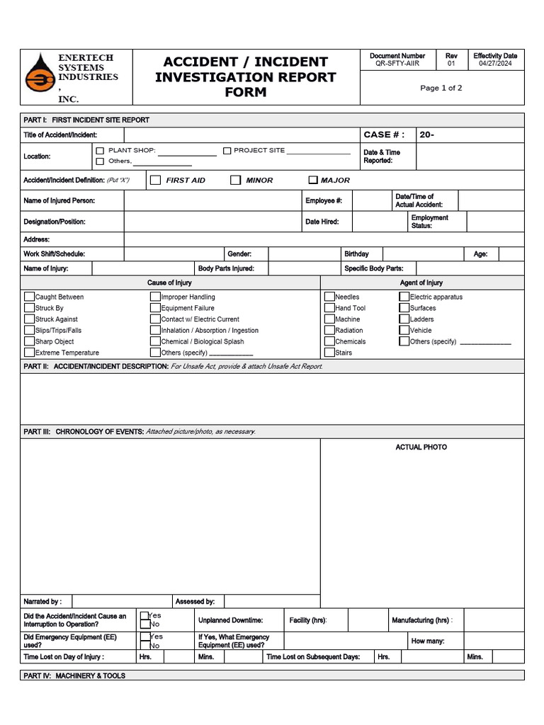 BLANK - Accident - Incident Report Form - Rev01 | PDF | Human Resources ...