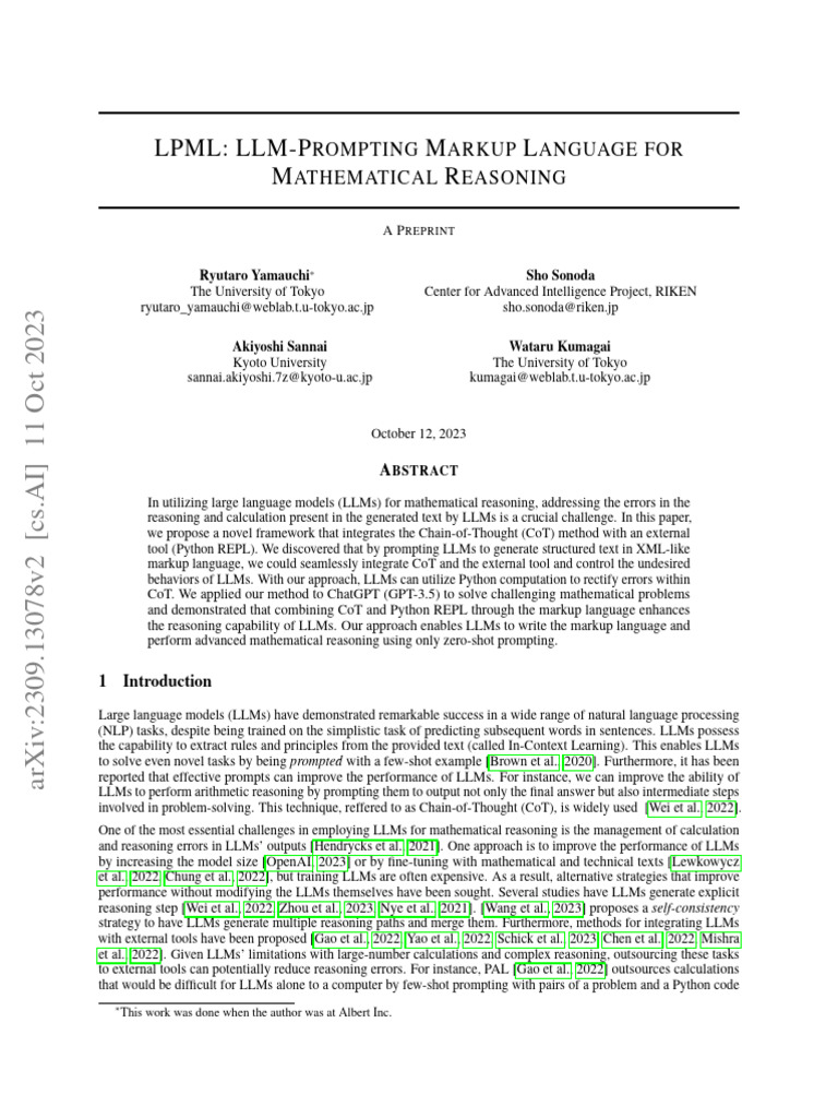 LPML: Enhancing LLM Math Reasoning | PDF | Python (Programming Language) | Arithmetic