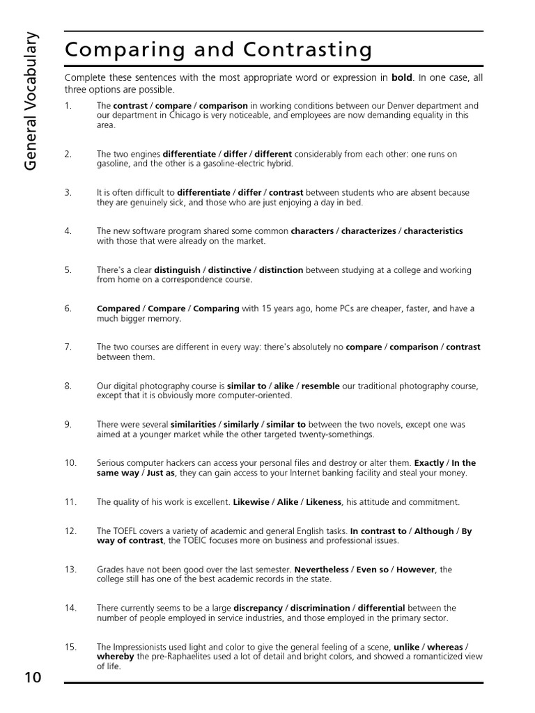 Comparing and Contrasting | PDF | Computing