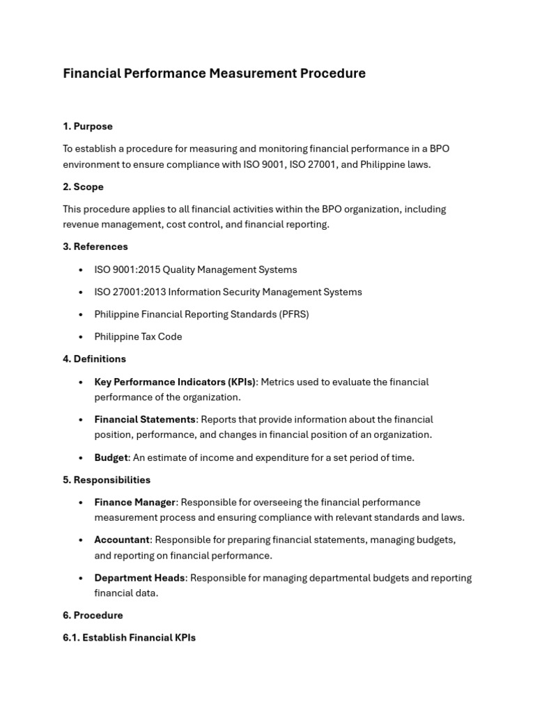 Financial Performance Measurement Procedure | PDF | Budget | Audit