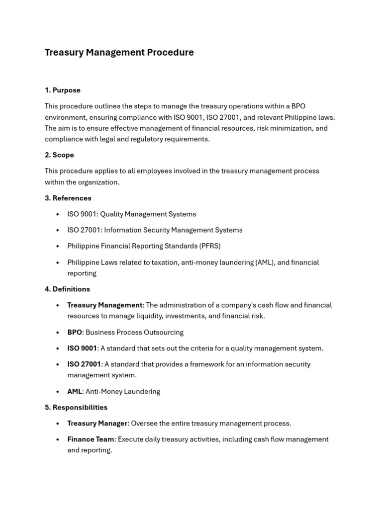 Treasury Management Procedures Guide | PDF | Regulatory Compliance | Audit