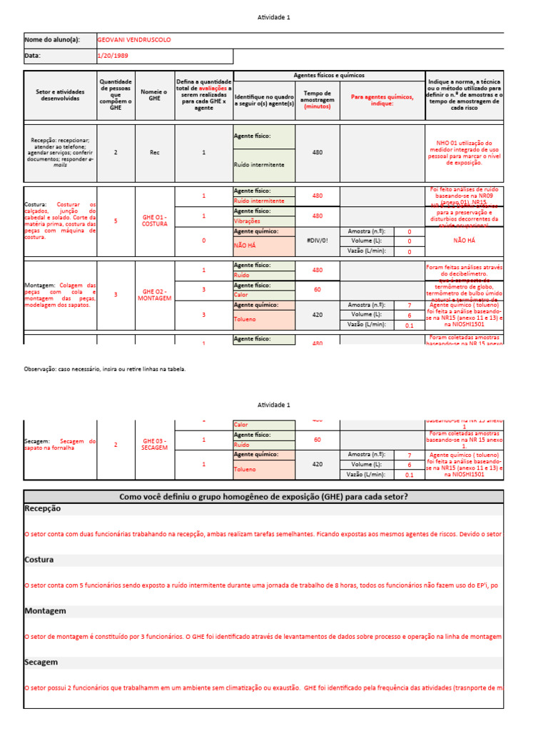 Docsity Modulo B Monitorar Riscos Ocupacionais TST Atividade 1 | PDF | Amostragem (Estatística)
