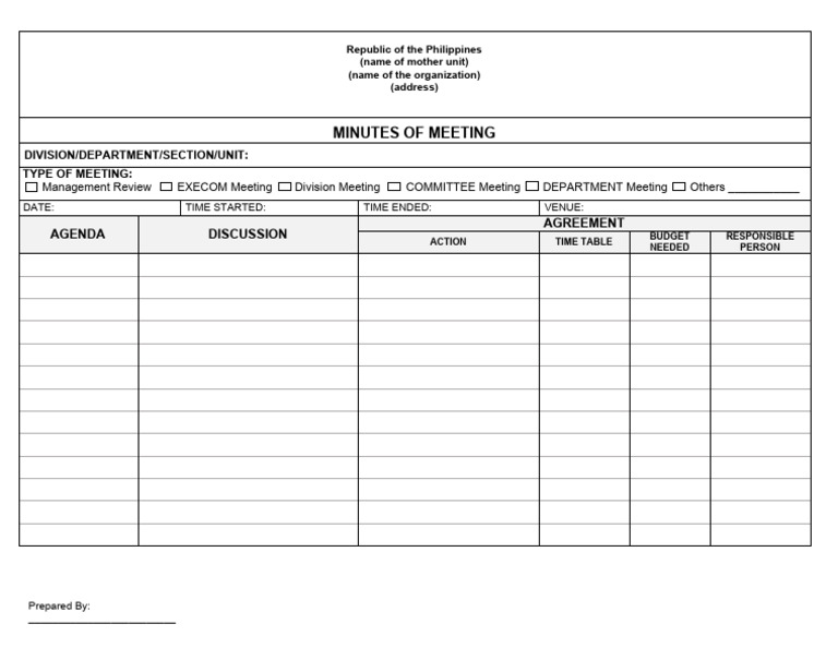 Sample Minutes of Meeting Template | PDF