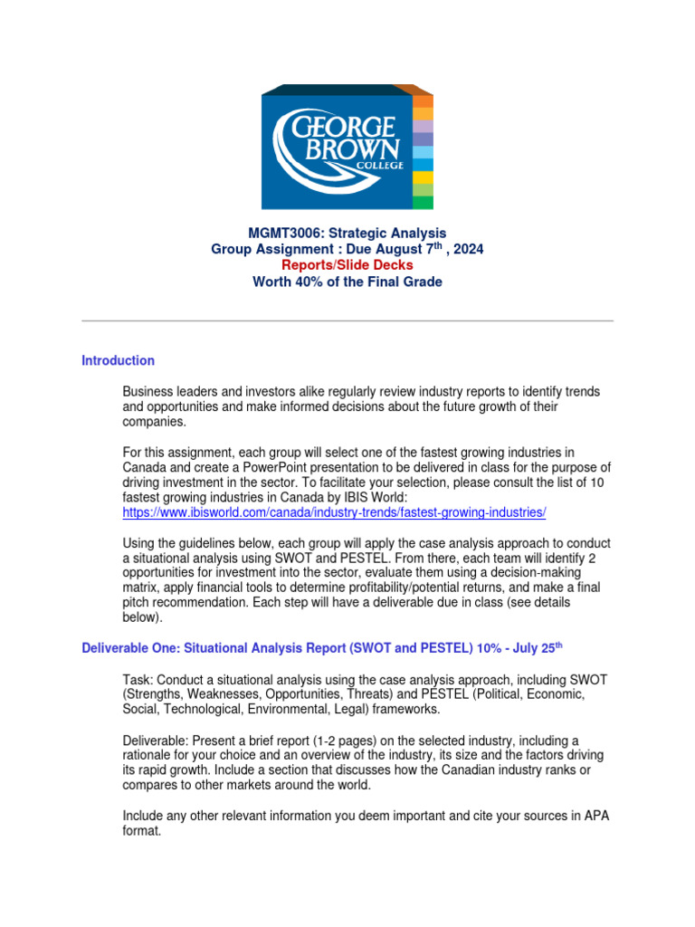 BUS 3006 - Industry Report-SS2024 | PDF | Swot Analysis | Methodology