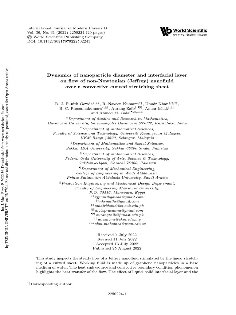 Gowda Et Al 2022 Dynamics of Nanoparticle Diameter and Interfacial Layer On Flow | PDF | Heat ...